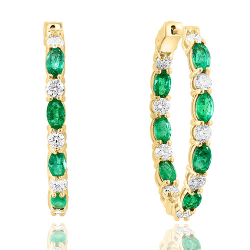 DFJ - Alternating Diamond & Emerald Hoop Earrings | Dubin’s Fine Jewelry