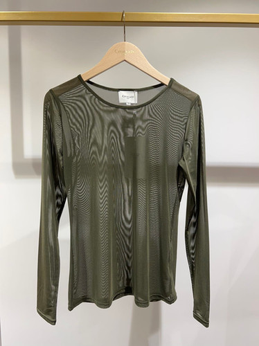 Gigi Long Sleeved Sheer Top Kaki Tishtashlondon