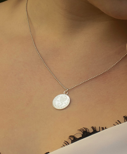 Evie sterling silver antique silver threepence necklace | JC Design London