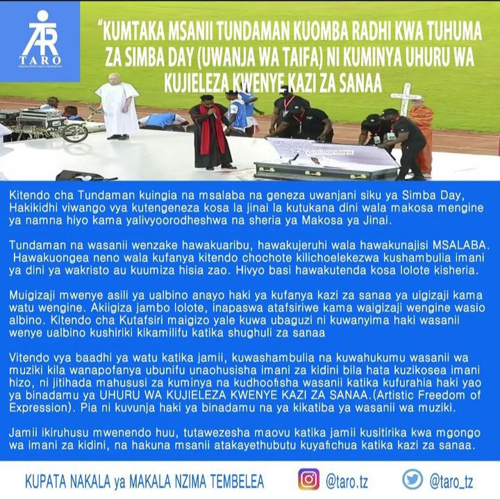 PUBLIC STATEMENT ABOUT TUNDAMAN-SIMBA DAY