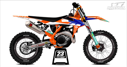 KTM "FACTORY" ORANGE / BLUE GRAPHICS KIT | Holeshot Graphics