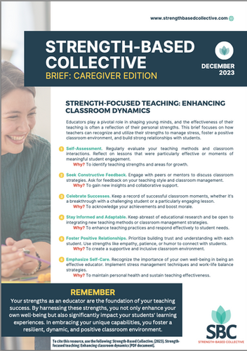 SBC Brief: Strength-Focused Teaching: Enhancing Classroom Dynamics | StrengthBasedColl
