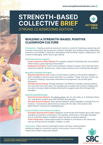 SBC Brief: Building a Strength-Based, Positive Classroom Culture | StrengthBasedColl
