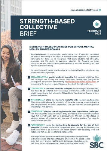 SBC Brief: 5 Strength-Based Practices for School Mental Health Professionals | StrengthBasedColl