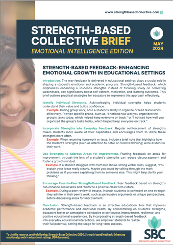 SBC Brief: Strength-Based Feedback: Enhancing Educational Growth in Education | StrengthBasedColl