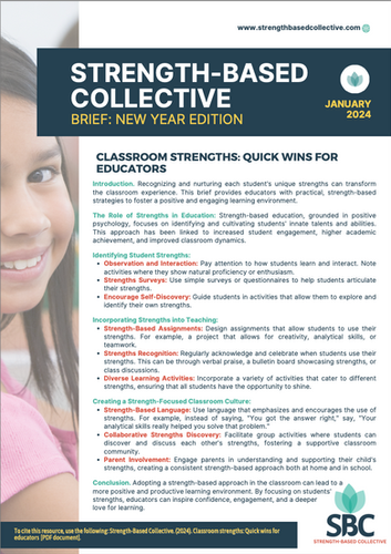 SBC Brief: Classroom Strengths: Quick Wins For Educators | StrengthBasedColl