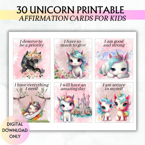 30-Unicorn Affirmation Cards For Kids | Digital By Dezign