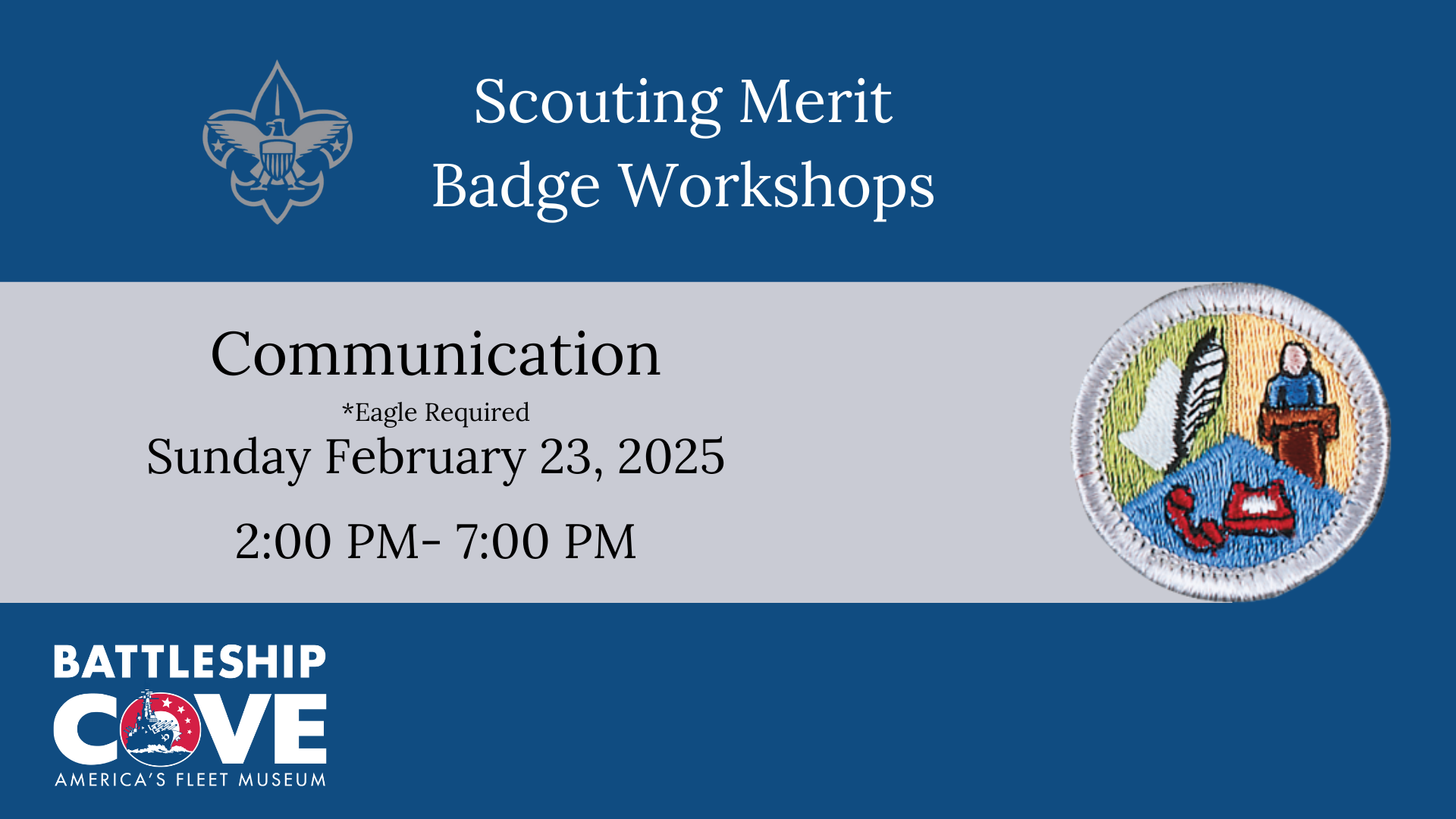 SOLD OUT! Communication Merit Badge Workshop | Battleship Cove