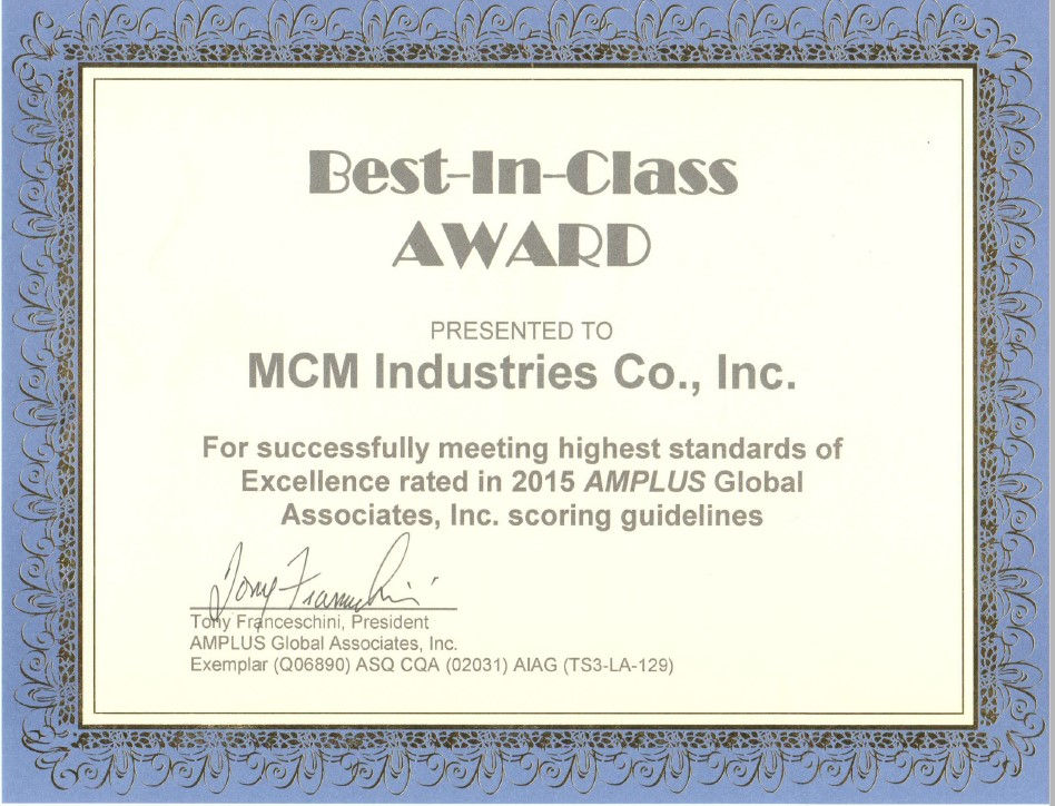 MCM Industries receives Best-In-Class Award