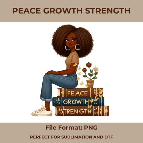 Peace Growth Strength Book Stack PNG Digital File | Cocoa Cuttables
