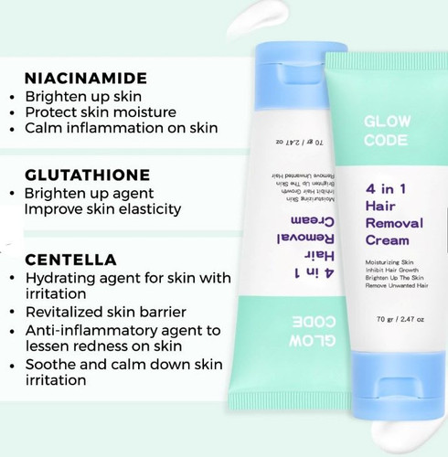 Glowcode 4in1 Hair Removal Cream - Anti Irritating Reduce Skin Redness ...