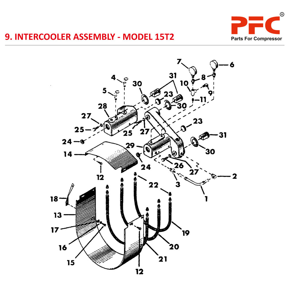 Intercooler Assembly IR 15T2 Compressor Parts | PFC - Parts For Compressor