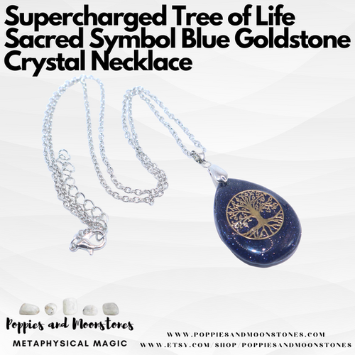 Supercharged Tree of Life Sacred Symbol Blue Goldstone Crystal Necklace ...