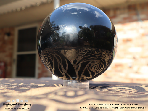 Supercharged Huge Obsidian Scrying Sphere and Stand for Protection 2 lb ...