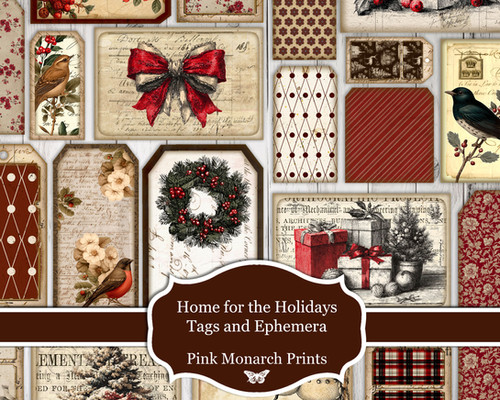 Home for the Holidays Tags and Ephemera | Pink Monarch Prints