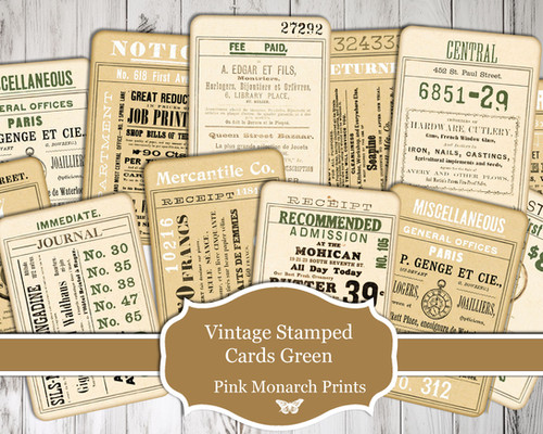 Vintage Stamped Cards Green | Pink Monarch Prints