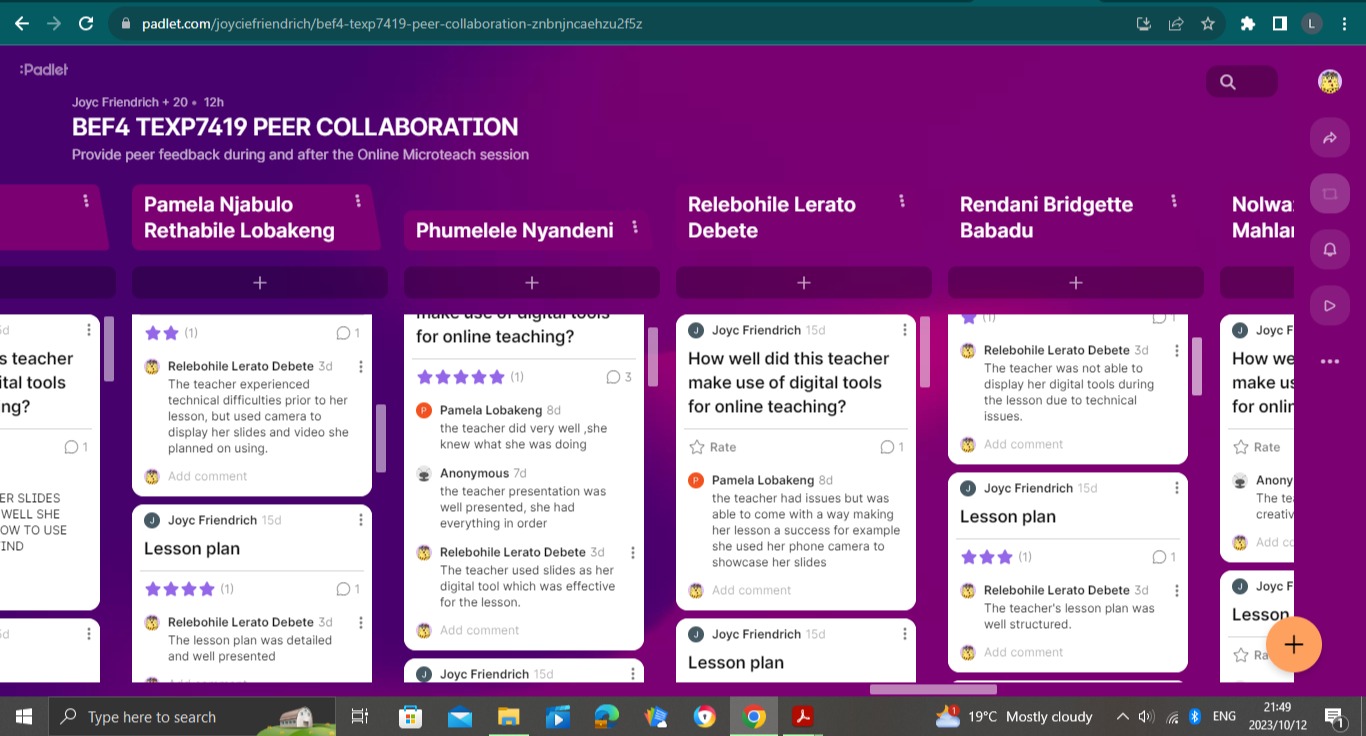 Padlet - Peer Feedback