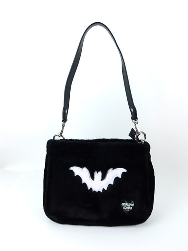 Small Fluffy Bat Purse/Crossbody - Black/White Bat | GrimReapersGlamour