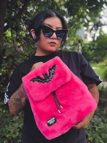 Fluffy Bat Backpack - Hot Pink | GrimReapersGlamour