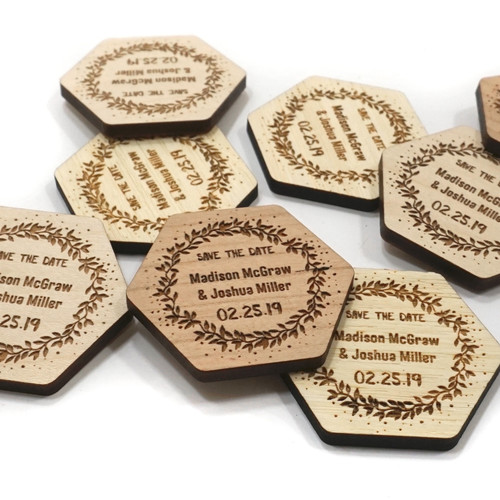 Rustic Hexagon shape Design Save The Date Wood Fridge Magnet | canada ...