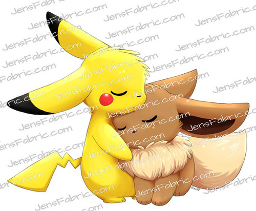 Pikachu Eevee Hug panel | Jen's Fabric