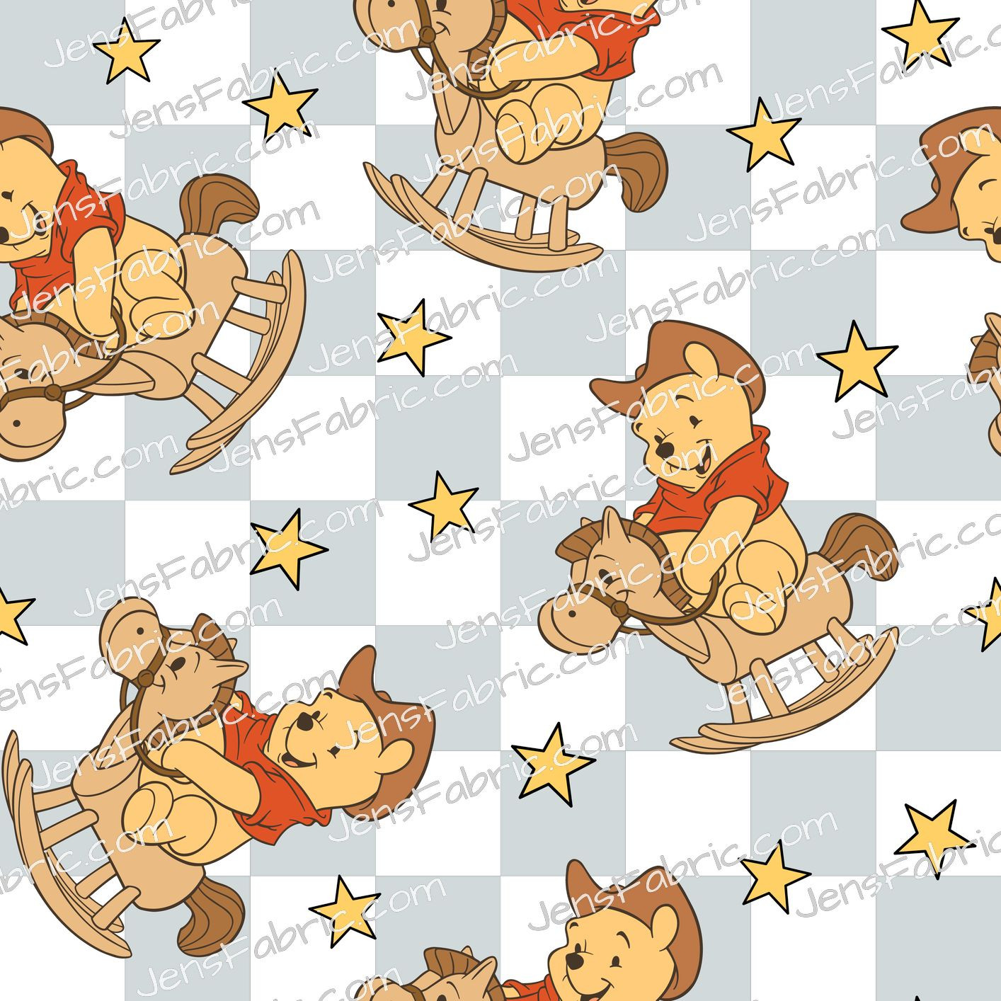 Cowboy winnie the pooh on checkers | Jen's Fabric
