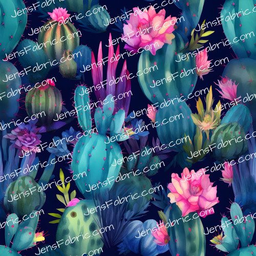 watercolor cactus stack on black | Jen's Fabric