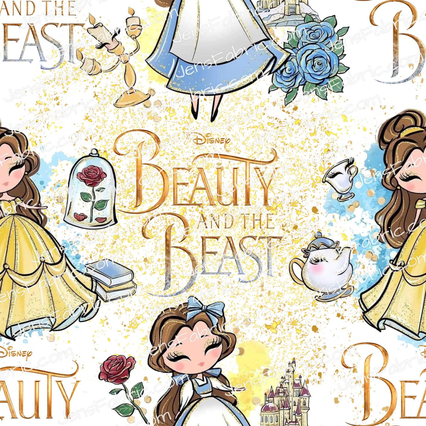 Beauty and the Beast Toss on white | Jen's Fabric