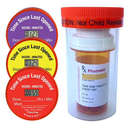 TimerCap | 4 Wide Mouth Pill Bottle - Fit Any Rx Bottle