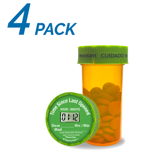 TimerCap | Standard Rx 4 Pack - Stopwatch Pill Reminder