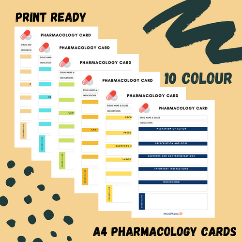 Pharmacology A4 Printable Digital Card Template - 10 Colour Pack ...