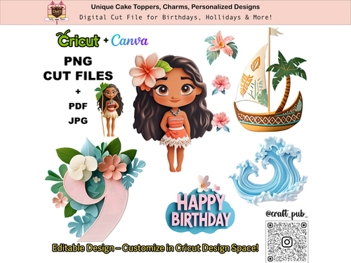Tropical Moana style Island Cake Topper Set with Floral Numbers | Craft ...