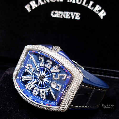 Franck Muller 45mm Pave Diamonds Set Blue Vanguard Yachting REF: V45 SC ...