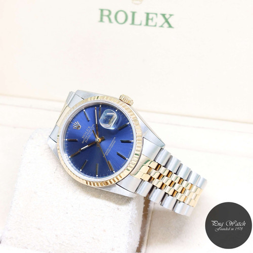 Rolex 36mm 18K Half Yellow Gold Blue Sticks Dial Datejust REF: 16233 (R ...