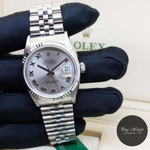 Rolex 36mm Oyster Perpetual Rhodium Roman Dial Datejust REF: 16234 (Y ...
