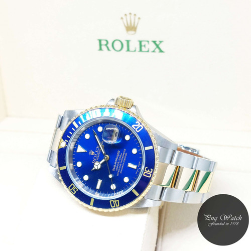 Rolex 40mm 18K Half Yellow Gold Blue Dial Submariner Date REF: 16613 (Y ...