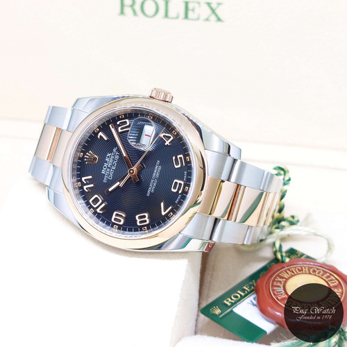 Rolex 36mm 18K Half Rose Gold Black Concentric Arabic Dial Datejust REF ...