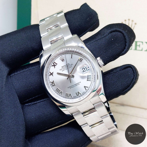 Rolex 36mm Oyster Perpetual Rhodium Roman Dial Datejust REF: 116200 (2015)(2) | pngwatchdealer