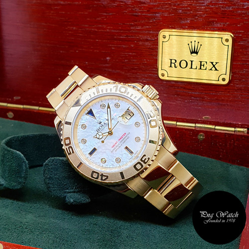 Rolex OP 18K Yellow Gold MOP Serti Diamonds 40mm Yachtmaster REF: 16628 ...