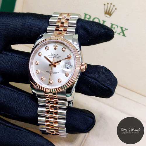 Rolex 36mm 18K Half Rose Gold Silver Diamonds Dial Datejust REF: 116231 ...