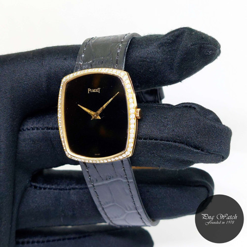 Piaget 29mm X 32mm 18K Yellow Gold Diamonds Black Tie Emperador REF ...