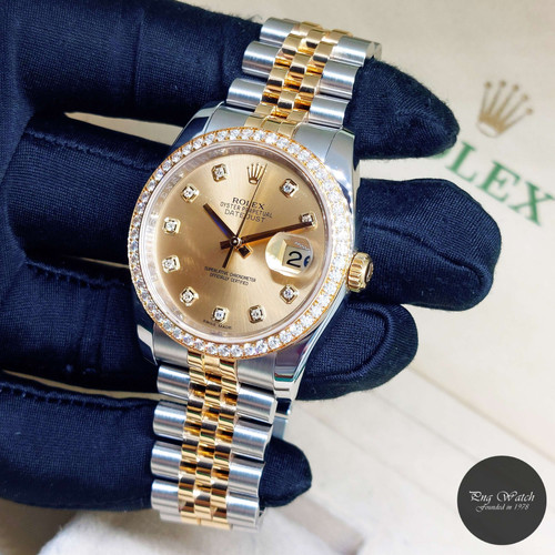 Rolex 36mm 18K Half Gold Champagne Diamonds Dial & Bezel Datejust REF ...
