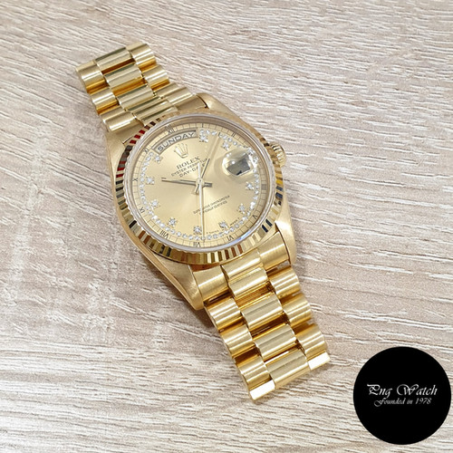 Rolex OP 18K Yellow Gold Champagne String Diamonds Day-Date REF: 18238 ...