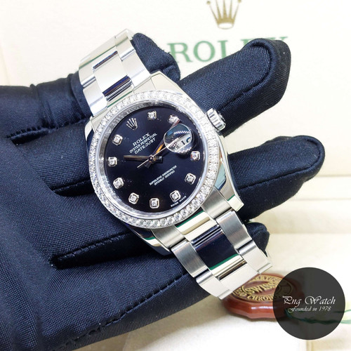 Rolex 36mm Factory Black Diamonds Dial & Diamonds Bezel Datejust REF: 116244 (2) | pngwatchdealer