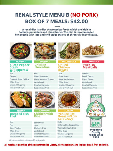 Renal Style Menu "B" (NO PORK) | dianafoodgroup