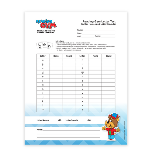 Reading Gym Testing Sheets | Reading Gym