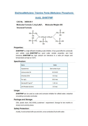 Bis(HexaMethylene Triamine Penta (Methylene Phosphonic Acid)) BHMTPMP ...