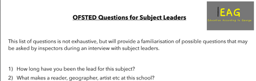 Subject Leader Deep Dive Questions for OFSTED Preparation