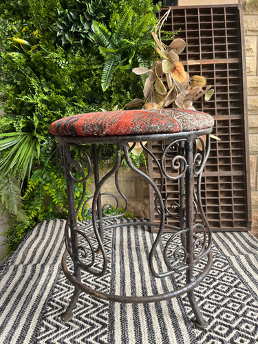 19th Century French Cast Iron Base Stool (Reupholstered) | The Lucky Magpie