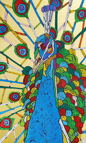 KITAJIMA,Yusuke [Peacock] Woodblock - monotype | Yoseido Gallery